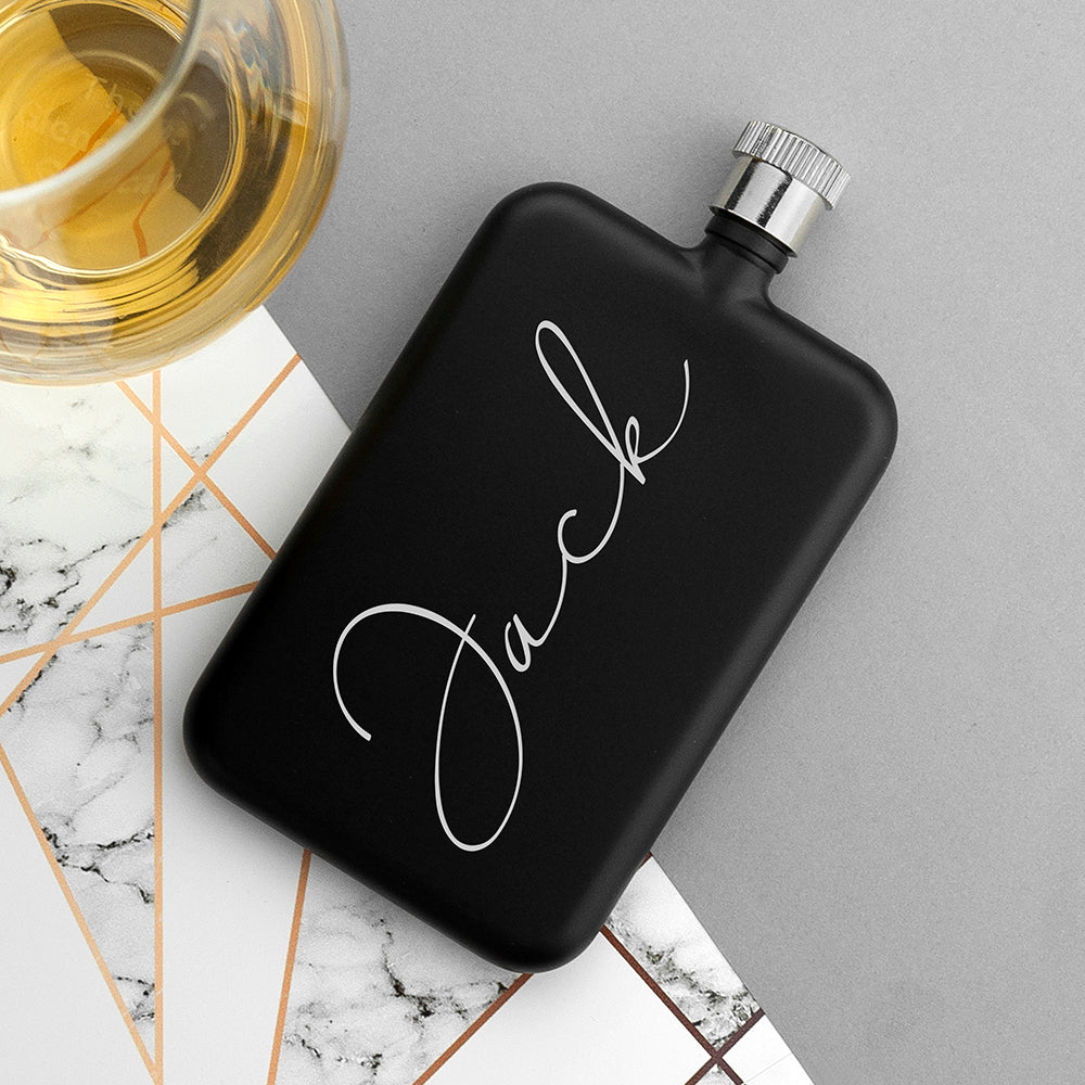 Personalised Handwriting Slimline Flask (Black or Pink) – Qube Luxe